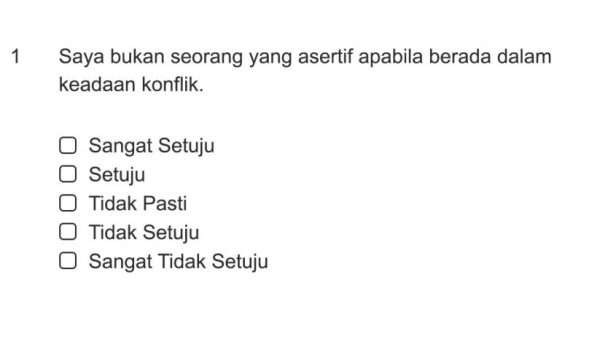 Saya bukan seorang yang asertif apabila berada dalam keadaan konflik.