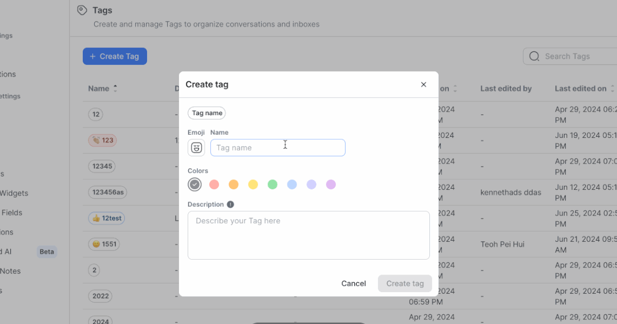 Workspace Settings: Tags